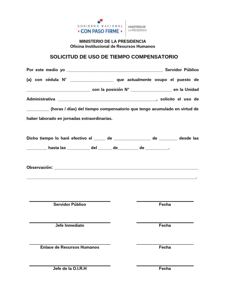 Formulario de Tiempo Compensatorio | PDF | Finanzas y dinero
