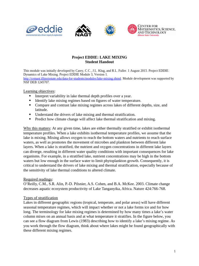 Lake Mixing Module Student | PDF | Lake | Oceanography