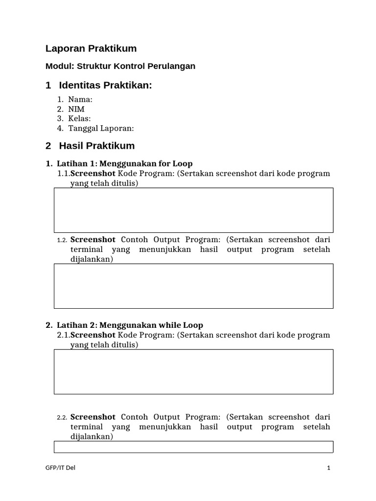 w05-3 Template Laprak Struktur Kontrol Perulangan (1) Pak Good Fread 2 | PDF | Teknologi & Rekayasa