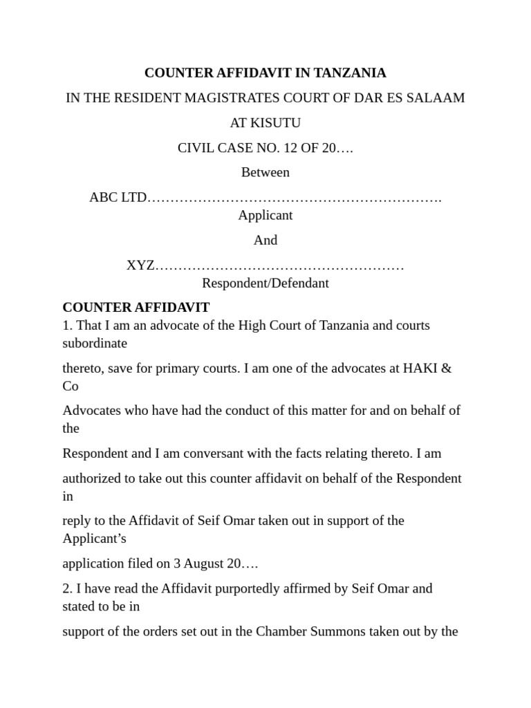 Counter Affidavit in Tanzania | PDF | Affidavit | Common Law