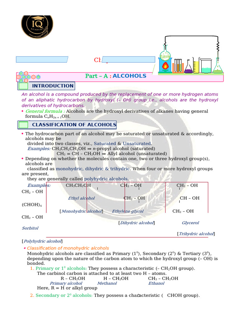 11.alcohol, Phenol - Ethers Colour Booklet-1 | PDF | Methyl Group | Ethanol