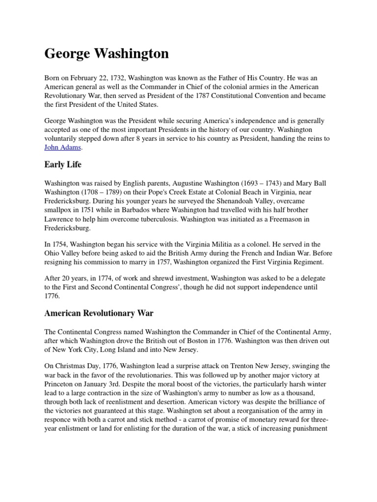 George Washington Biography | PDF | George Washington | The United States