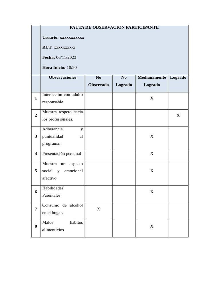 Pauta de Observacion | PDF