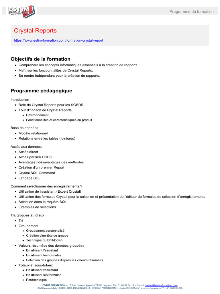 Formation Crystal Reports Essentielle | PDF | Base de données ...