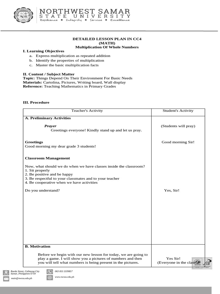 Grade 3 Math: Multiplication Basics | PDF | Multiplication | Lesson Plan