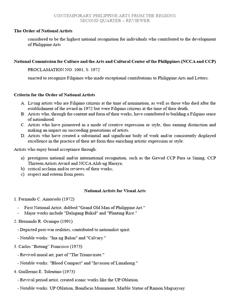 CPAR Review: National Artists Overview | PDF | Weaving | Paintings