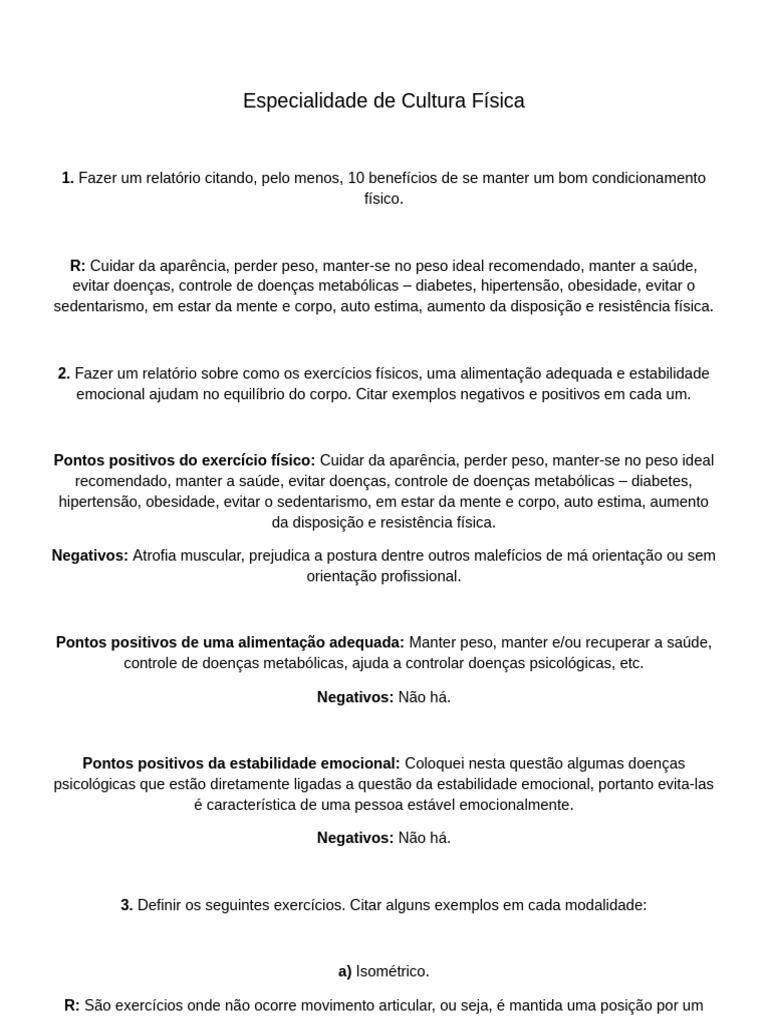 Benefícios da Cultura Física e Exercícios | PDF | Músculo | Aquecimento ...