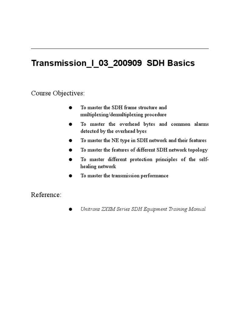 Transmission I 03 200909 SDH Basics 126P | PDF | Telecommunications Engineering | Computer Network