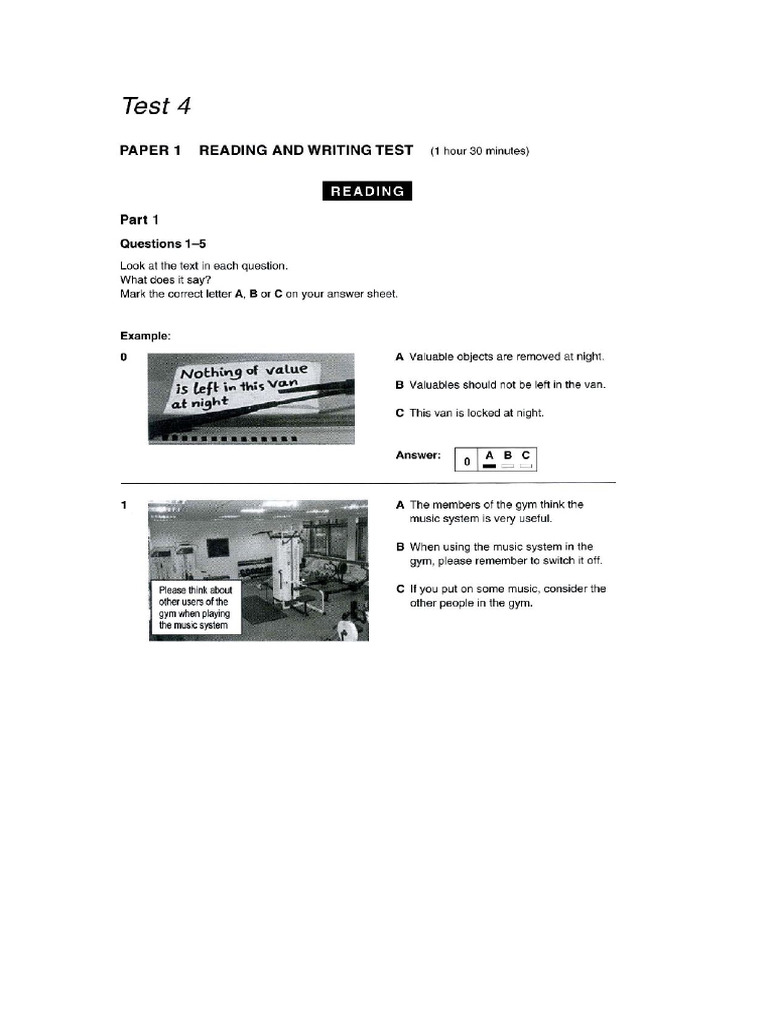 Práctica Examen PET - Test 4 | PDF