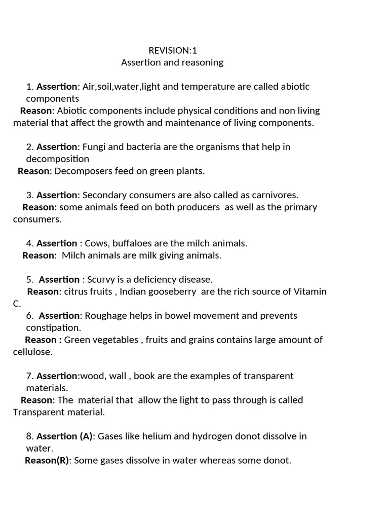 Assertion and Reasoning Questions | PDF