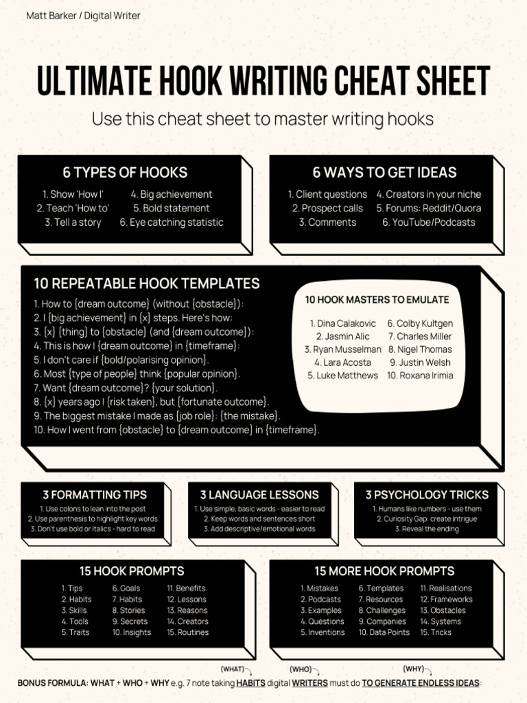 Matt Barker - Ultimate-Hook-Writing-Cheat-Sheet | PDF