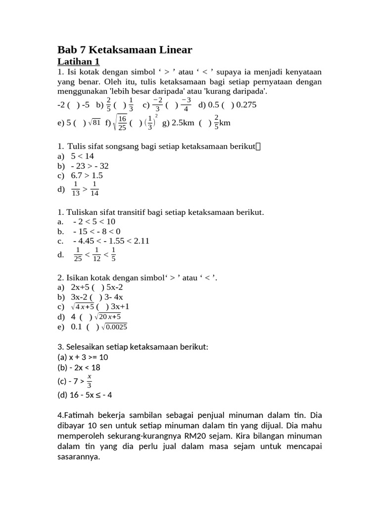 Bab 7 Ketaksamaan Linear | PDF