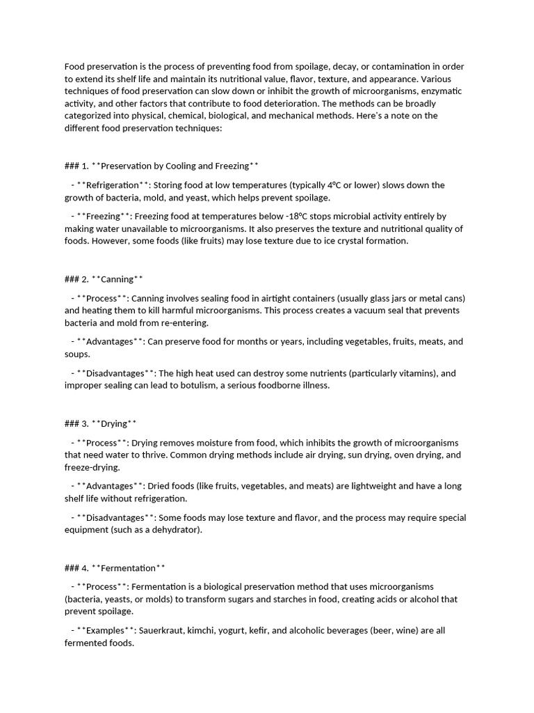 Food Preservation Is The Process of Preventing Food From Spoilage | PDF ...