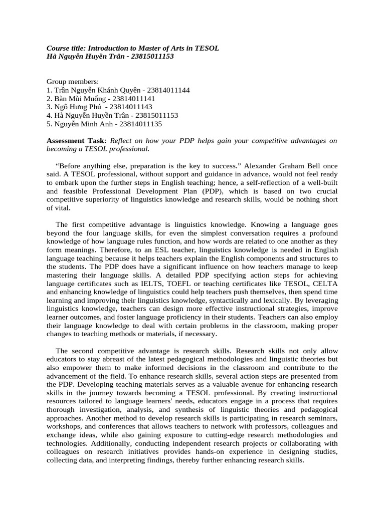 A2 - Professional Development Plan (PDP) | PDF | English As A Second Or ...