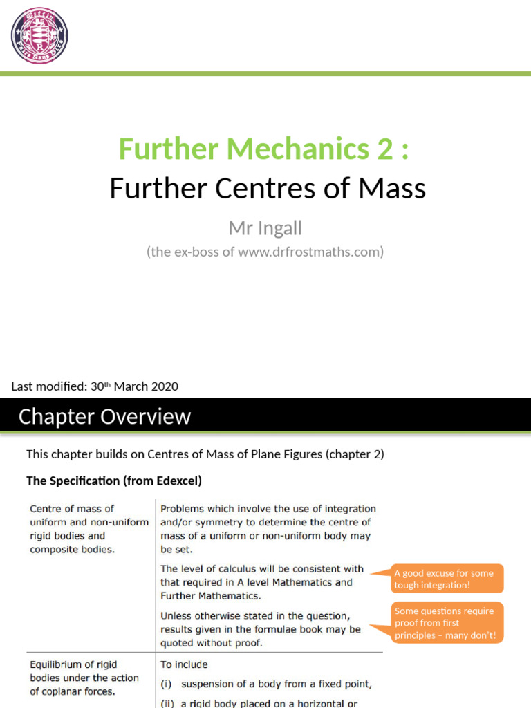 FM2 Chp3 FurtherCentresOfMass Final | PDF | Sphere | Center Of Mass