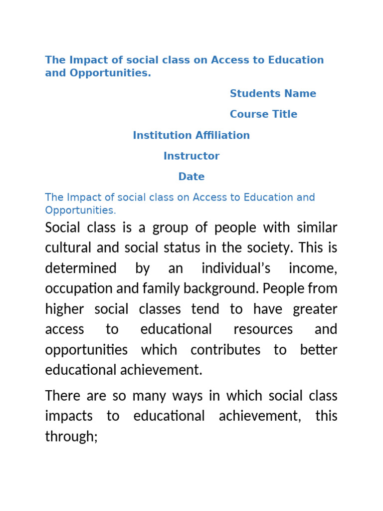 The Impact of Social Class On Access To Education and Opportunities ...