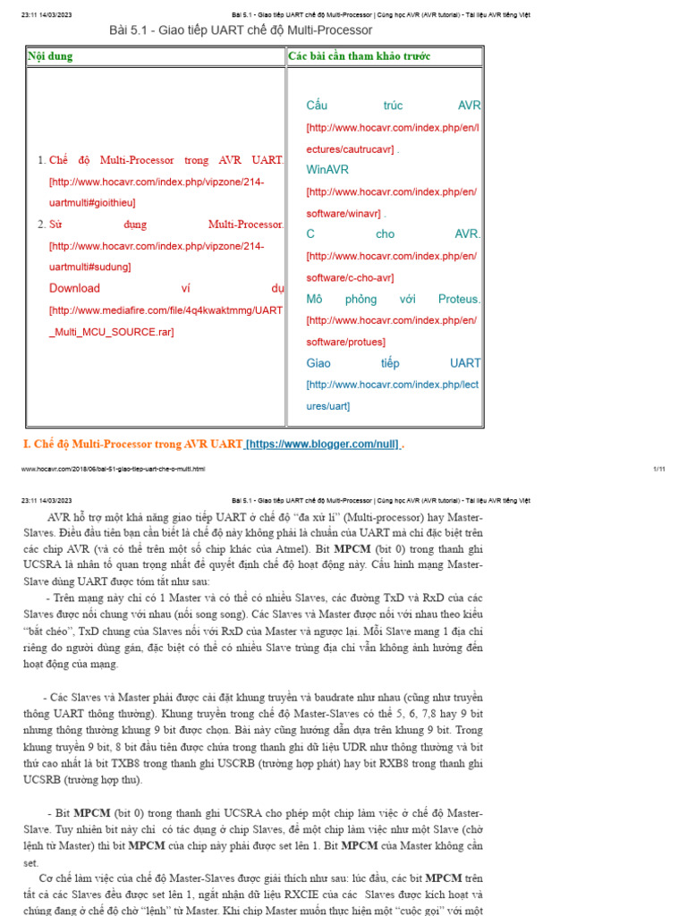 Bài 5.1 - Giao tiếp UART chế độ Multi-Processor - Cùng học AVR (AVR tutorial) - Tài liệu AVR ...