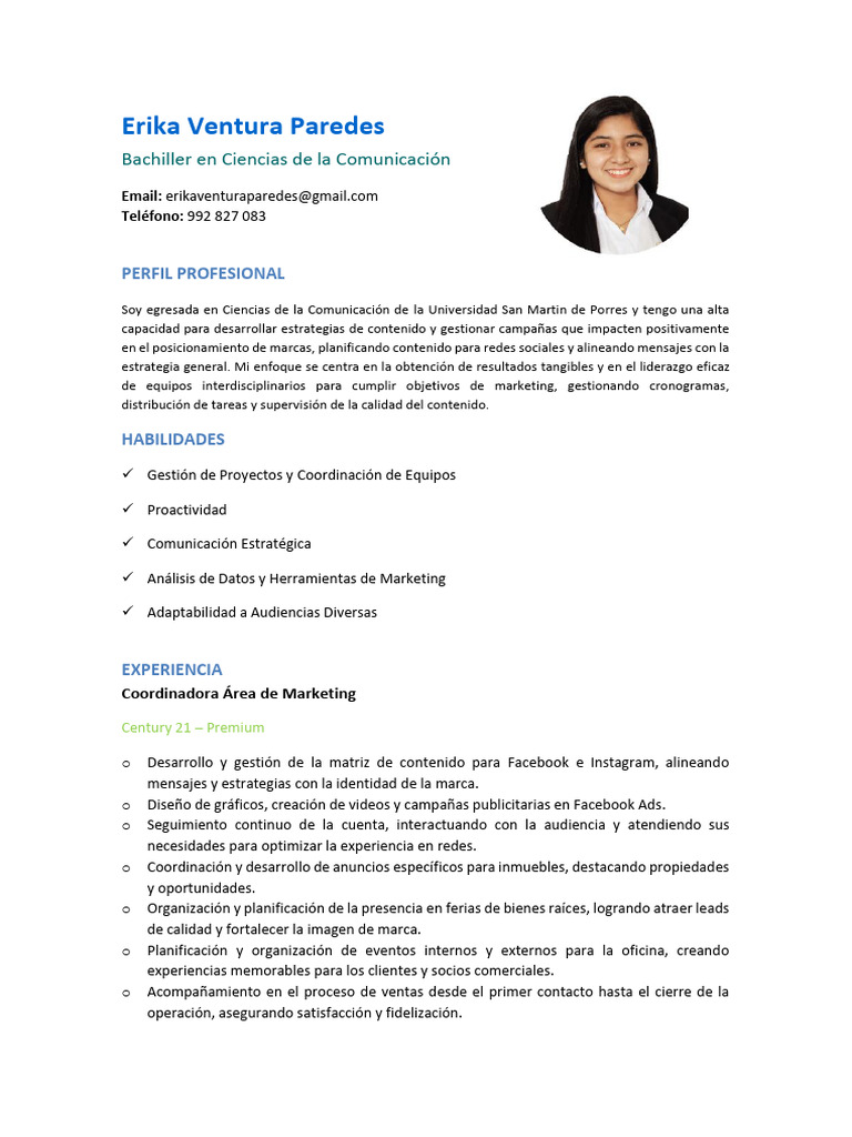 CV Erika Ventura Paredes | PDF | Marketing | Planificación