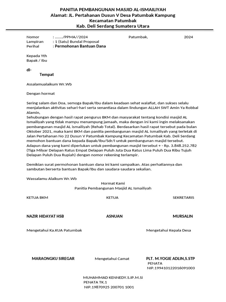 Panitia Pembangunan Masjid AL Ismailiyah | PDF