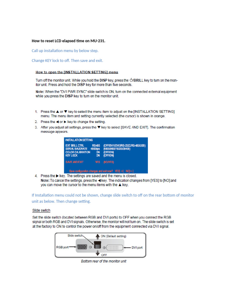 How To Reset LCD Life Time On MU-231 | PDF