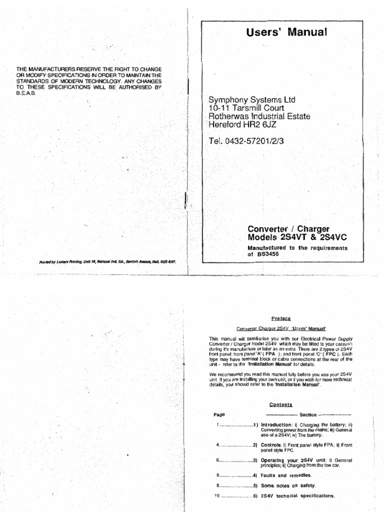 Symphony Systems 2S4V User Manual | PDF | Battery Charger | Fuse ...