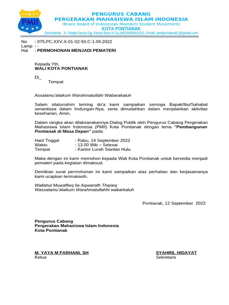 Surat Undangan Pmii Dialog | PDF