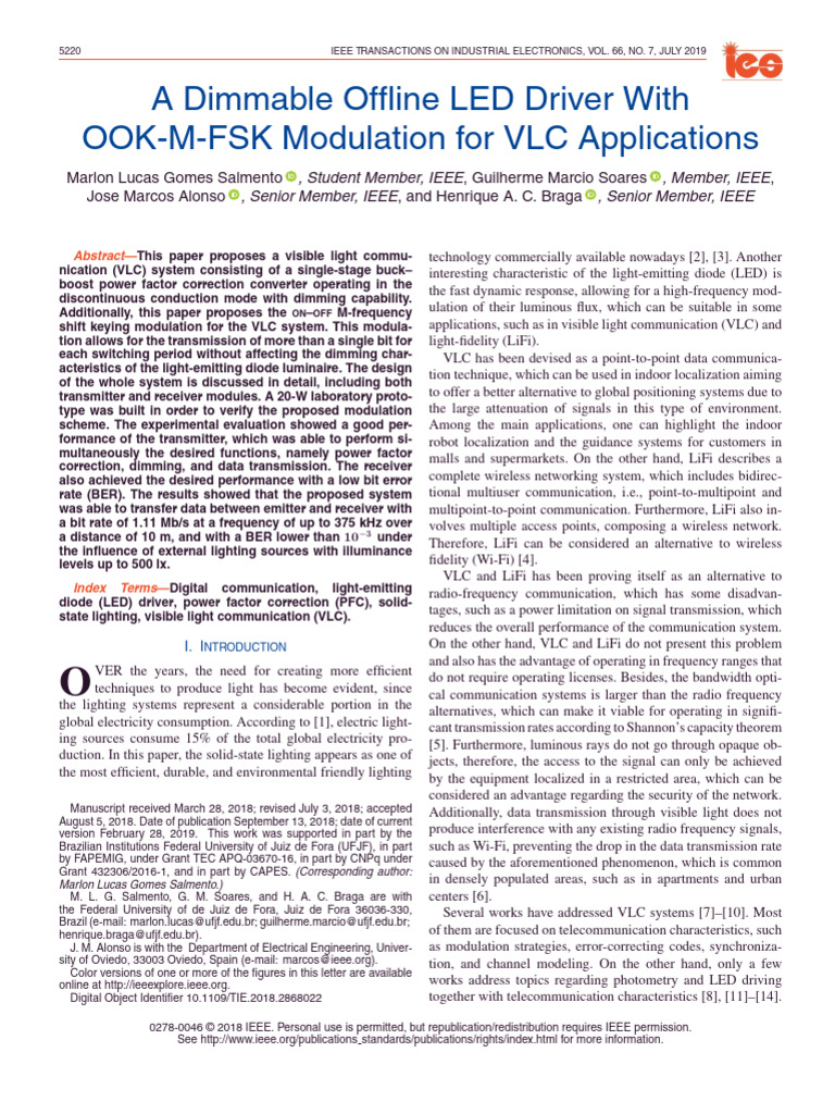 A Dimmable Offline LED Driver With OOK-M-FSK Modulation For VLC ...