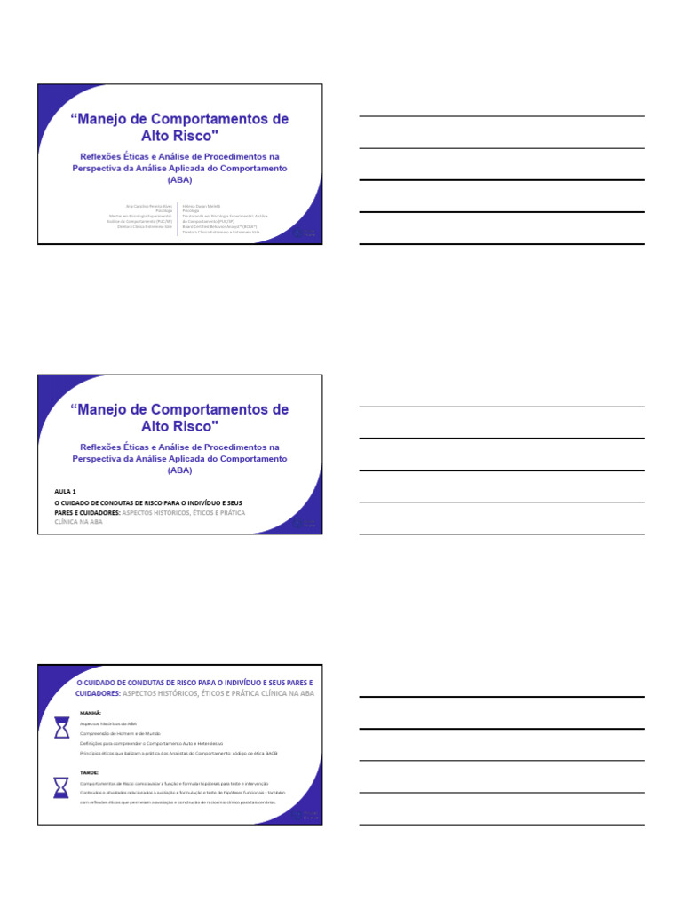 Manejo de Comportamentos de Alto Risco - Inclusão Eficiente - AULA 1 Final | PDF | Psicologia ...
