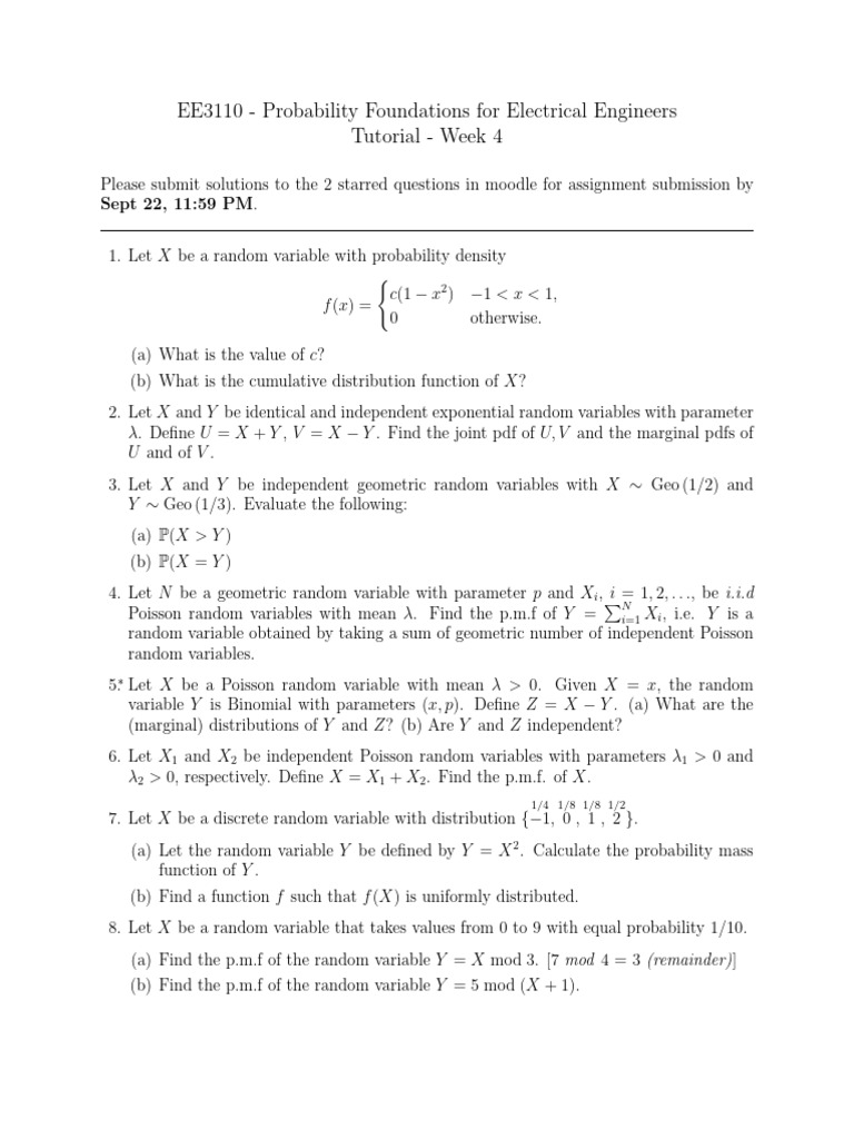 EE3110 Jul 2024 Tutorial4 | PDF | Random Variable | Probability Distribution
