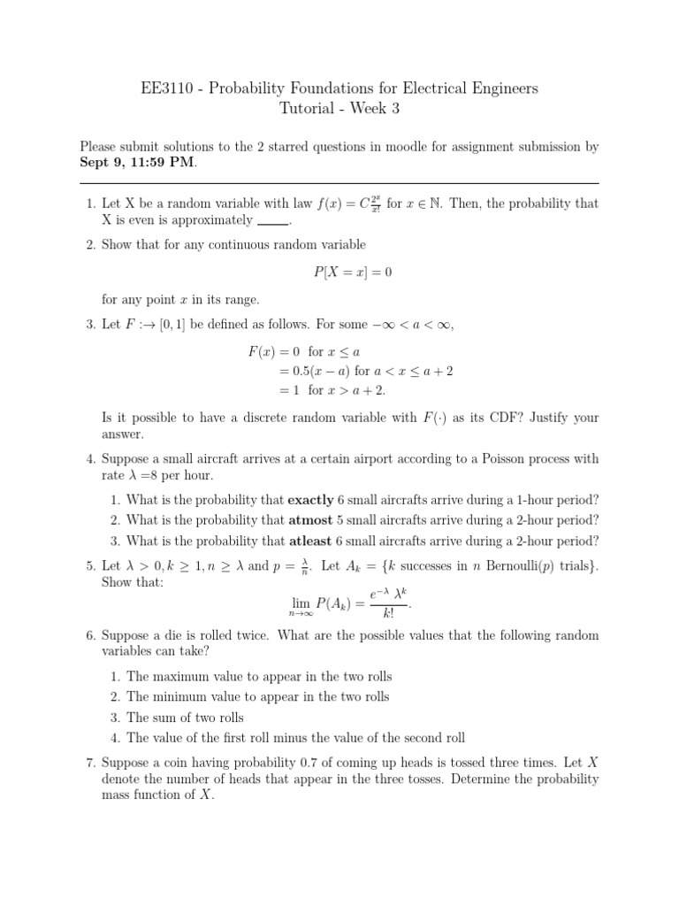 EE3110 Jul 2024 Tutorial3 | PDF | Random Variable | Poisson Distribution