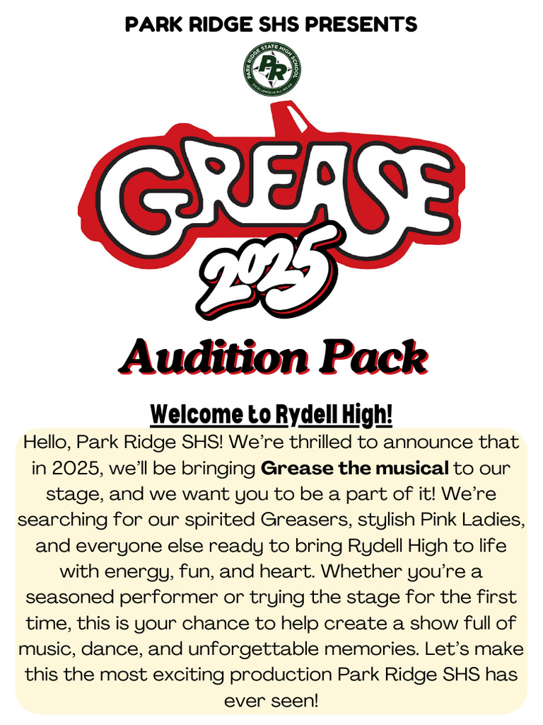 Grease Audition Pack for Park Ridge SHS | PDF | Musicals | Theatre