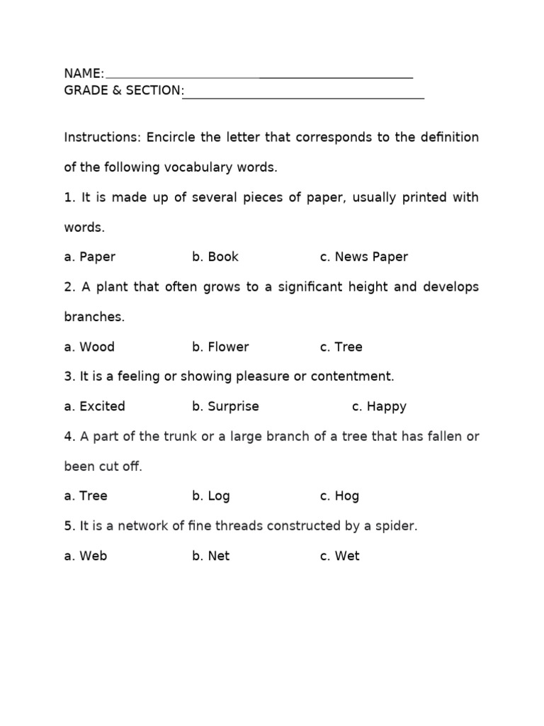 Vocabulary Test | PDF