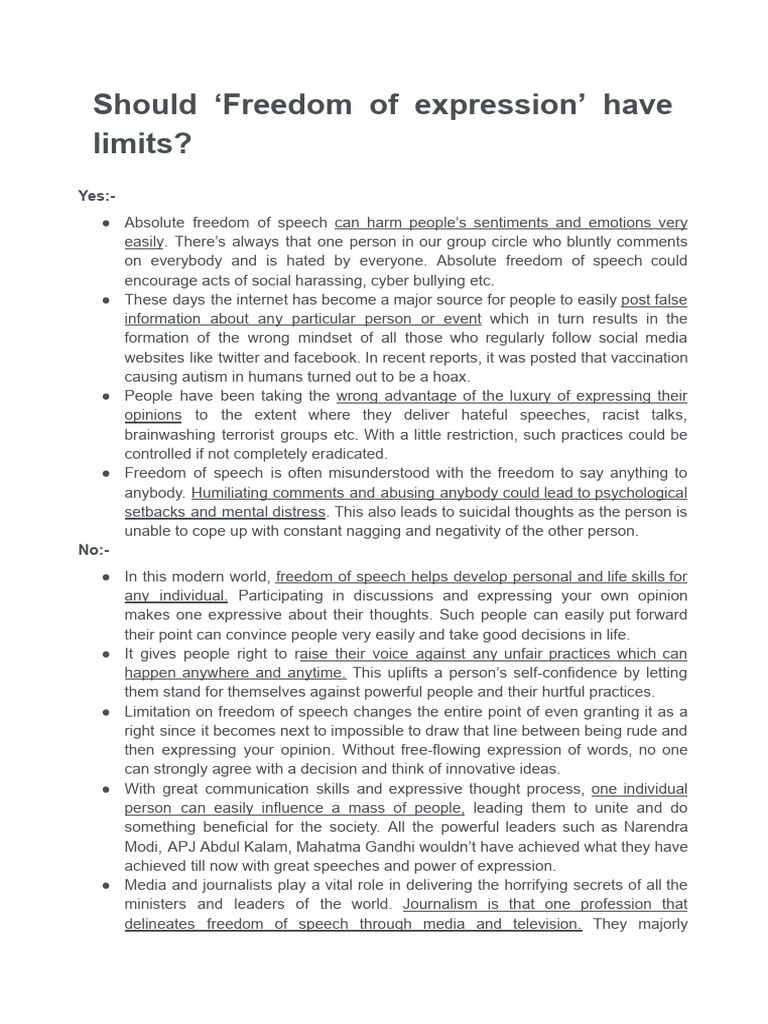 Should Freedom of Expression' Have Limits | PDF | Freedom Of Speech