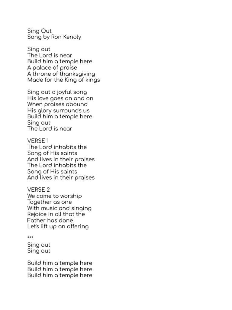 Sing Out: A Worship Song by Ron Kenoly | PDF