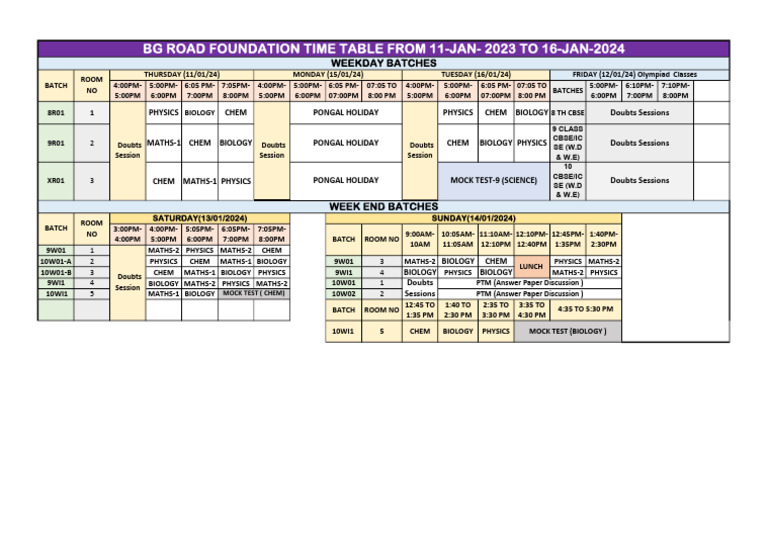 BG Road Foundation Timetable 2024 | PDF | Workweek And Weekend