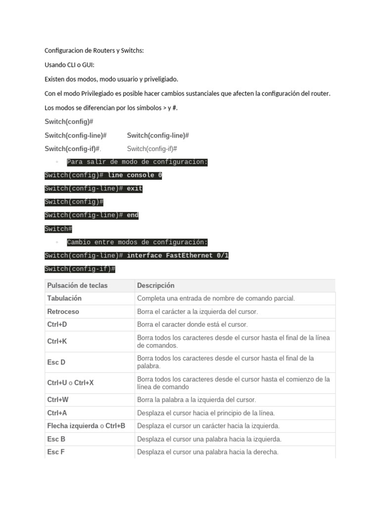 Configuracion de Routers y Switchs Anotaciones | PDF | Cursor (interfaz ...