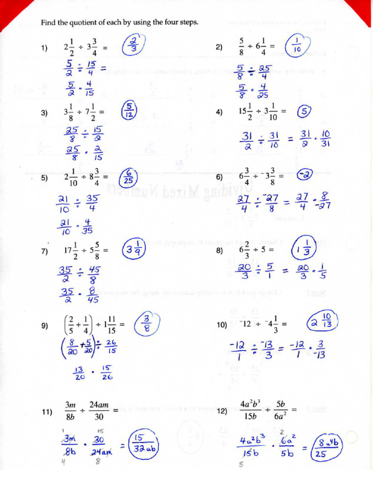 (Answers) Notes-Dividing Fractions WS (Back Side Only) | PDF