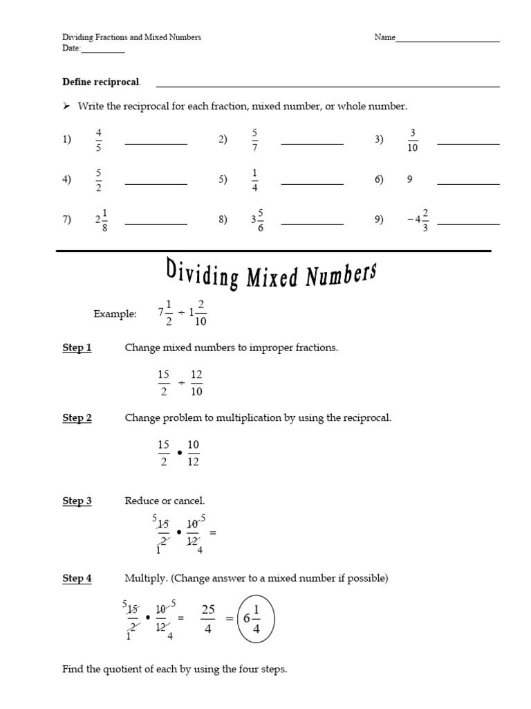 Dividing Fractions and Mixed Numbers | PDF | Mathematical Notation ...