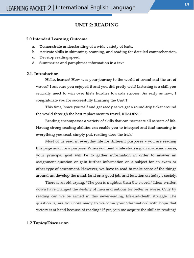 Learning Packet 2 International English Language Reading | PDF ...