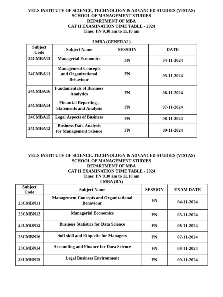 MBA Exam Schedule 2024 | PDF | Master Of Business Administration ...