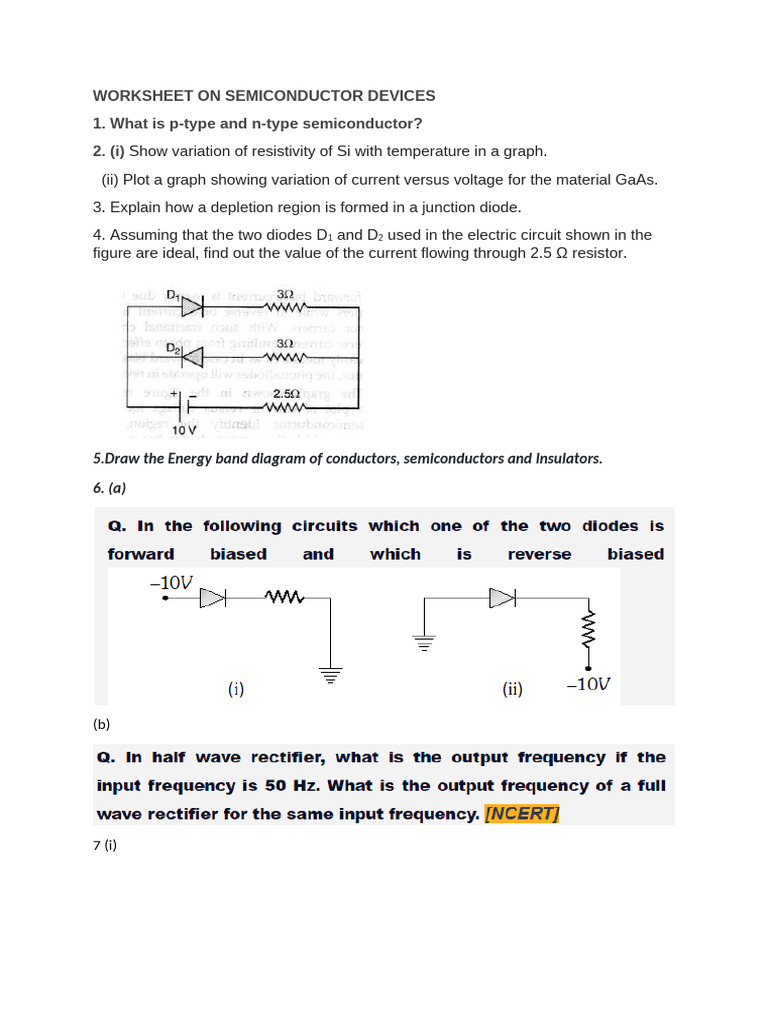 Class 12 Semiconductor Devices Worksheet | PDF | Teaching Methods & Materials