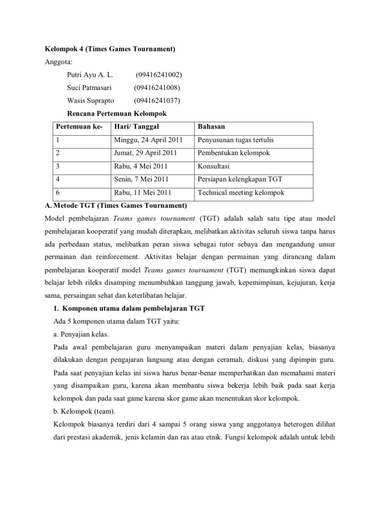 Metode Team Games Tournament Dan Contoh Penerapannya | PDF