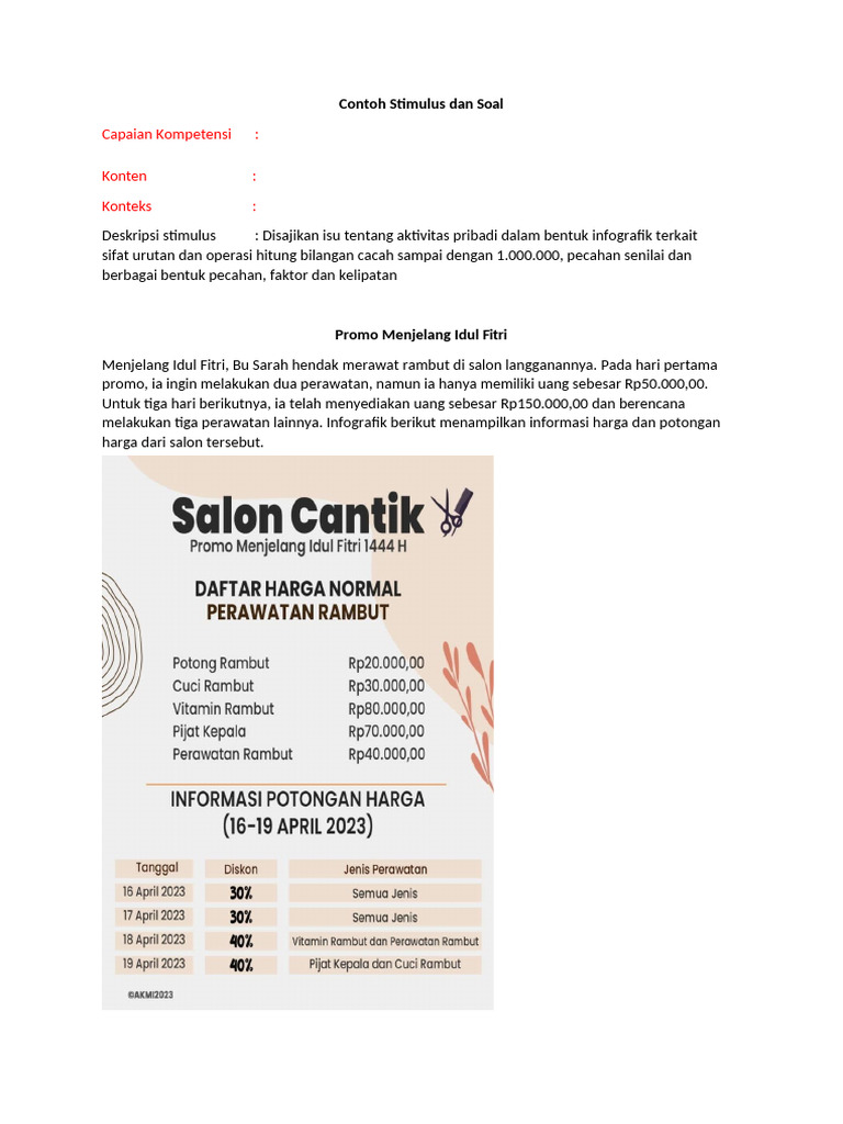 Contoh Stimulus Dan Soal LITERASI NUMERASI | PDF