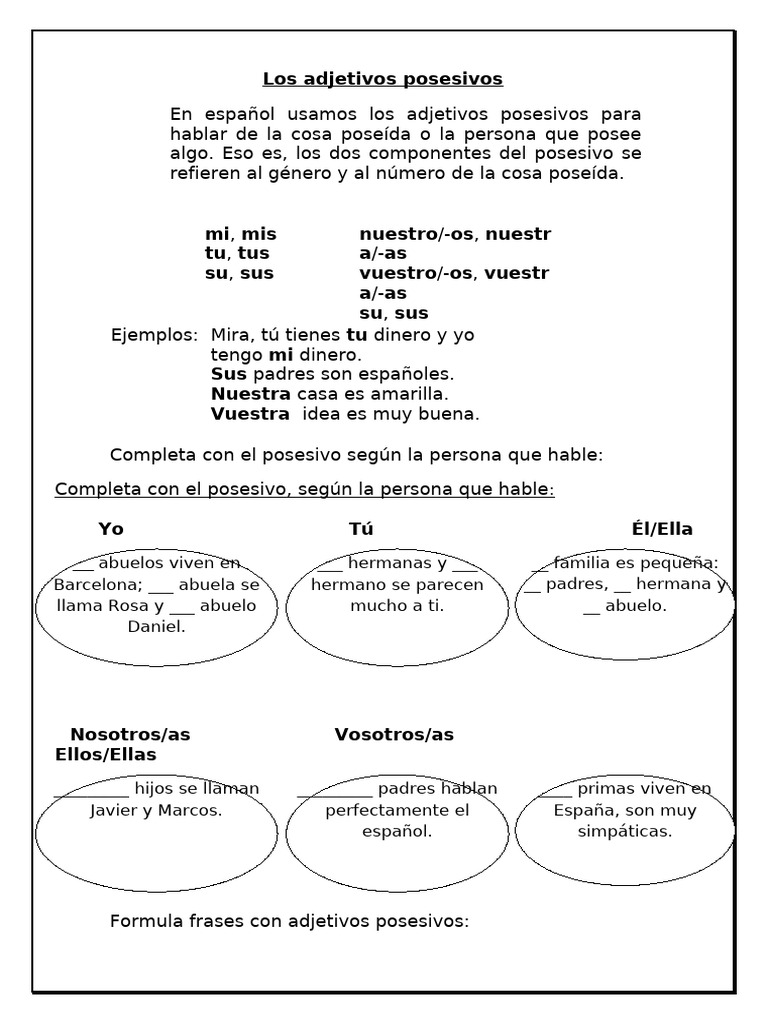 Adjetivos Posesivos en Español | PDF