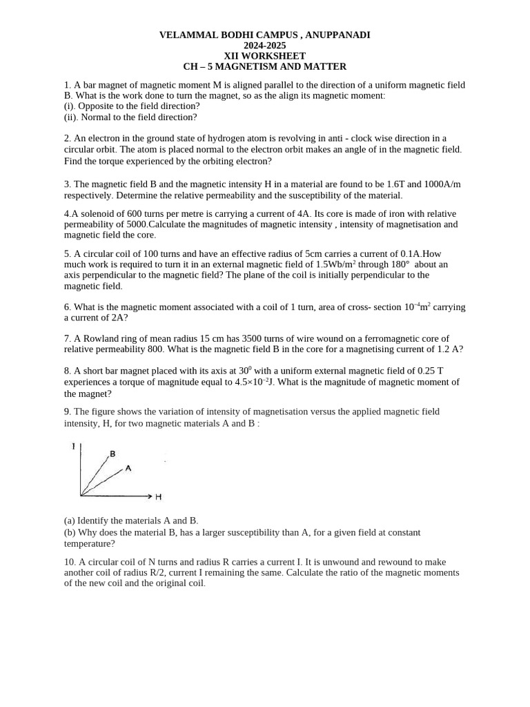 XII CHP - 5 HOTS WORKSHEET | PDF | Magnetism | Magnetic Field