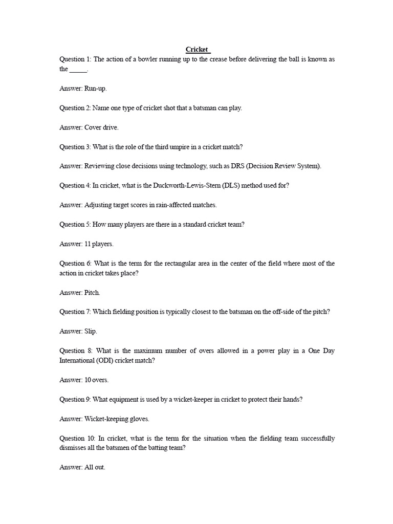 Cricket Trivia and Key Terms | PDF | Bowling (Cricket) | Cricket