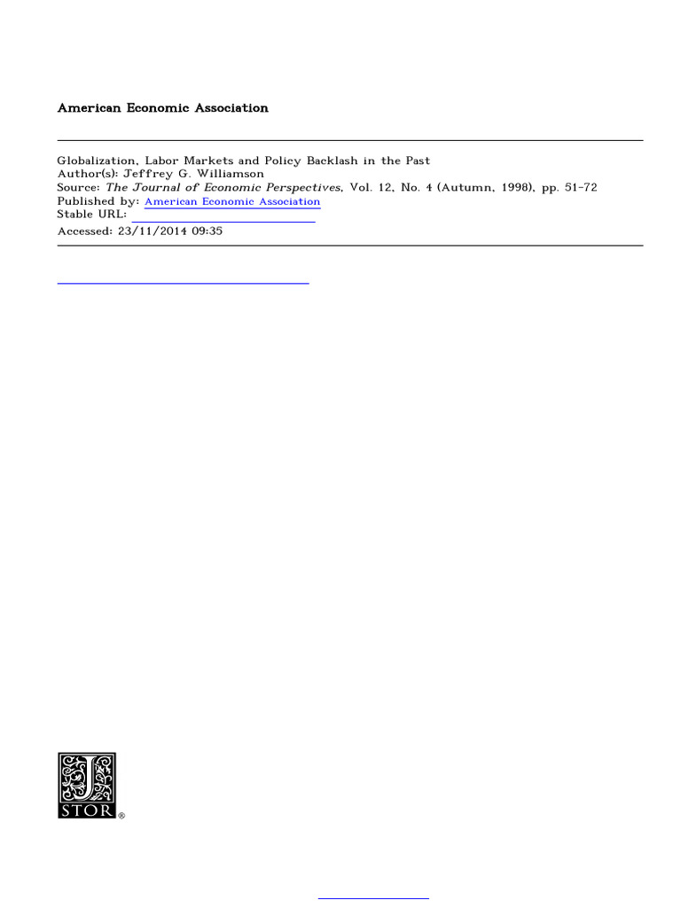 Williamson - 1998 - Globalization, Labor Markets and Policy Backlash in The Past | PDF ...