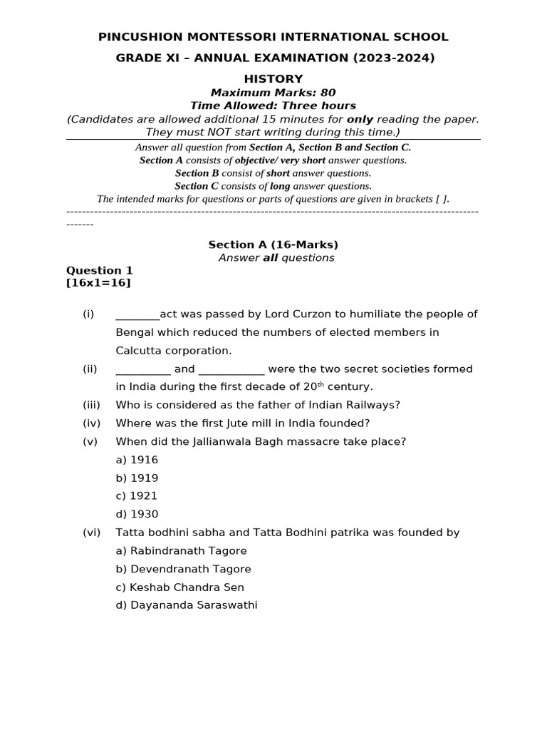 Annual Exam Grade 11 History | PDF | Politics | Travel