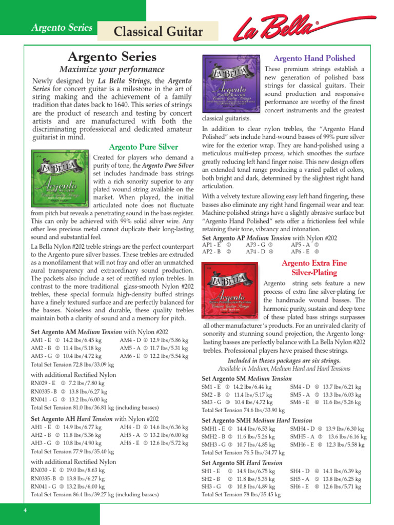 La Bella Classical Guitar String Tensions | PDF | Music Technology ...