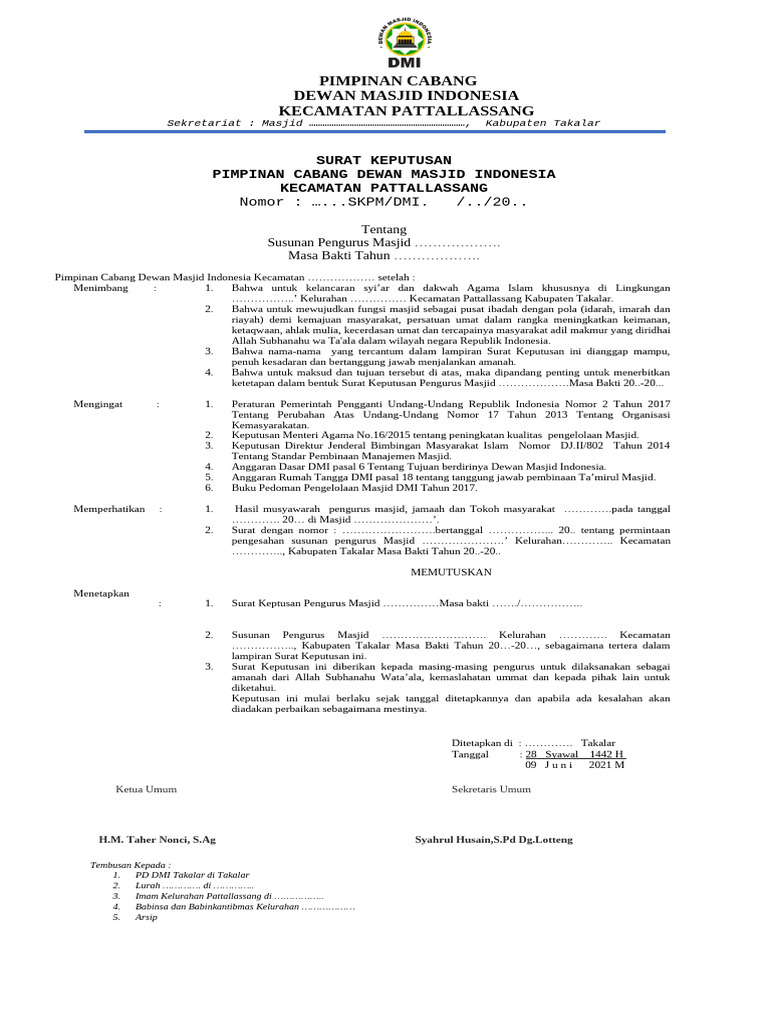 Format SK Masjid Dmi | PDF